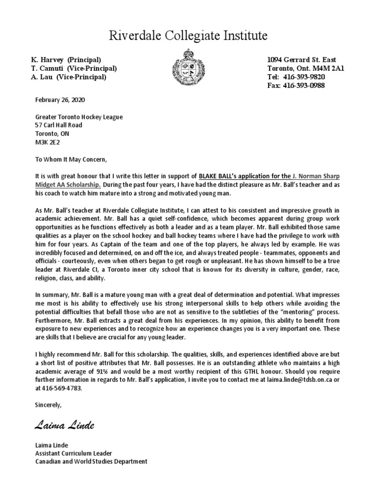 Ms Linde Reference Letter | PDF | Human Nature | Teachers