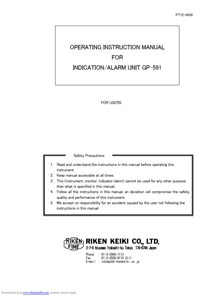 Operating Instruction Manual FOR Indication/Alarm Unit Gp-591 | PDF ...