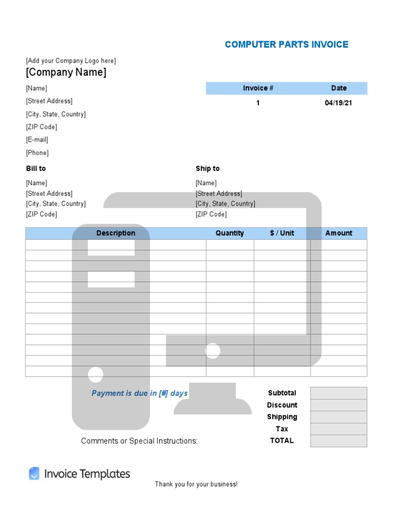 Computer Parts Invoice Template | PDF