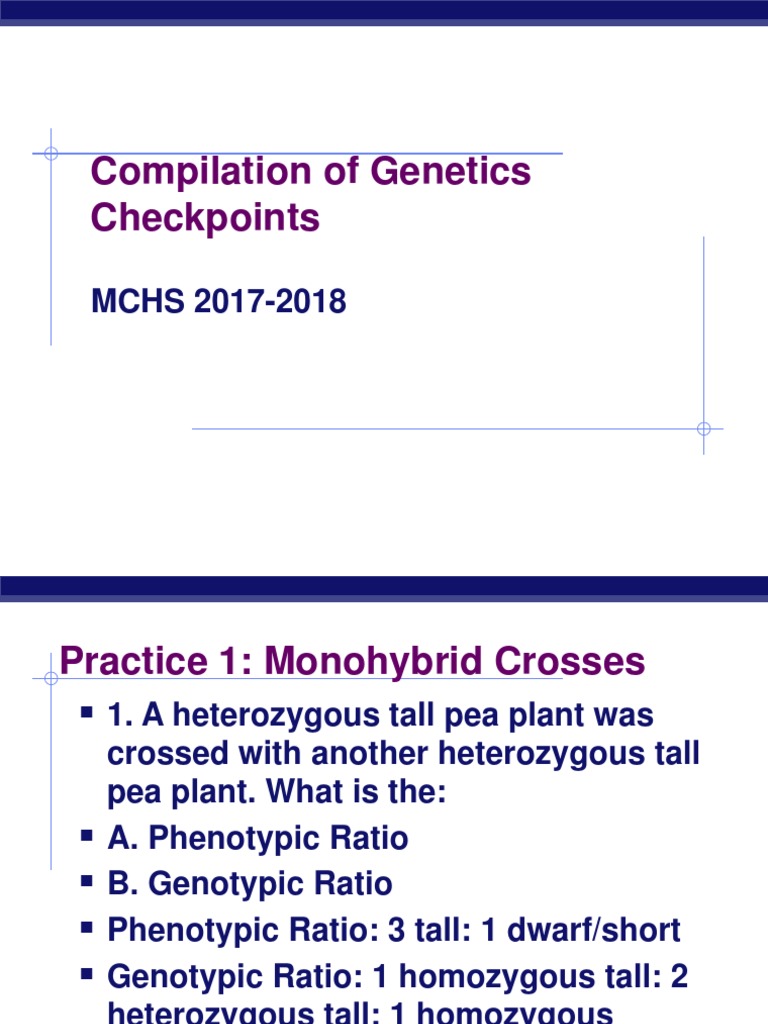 Genetics Checkpoints and Practice Exercises | PDF | Zygosity | Genotype