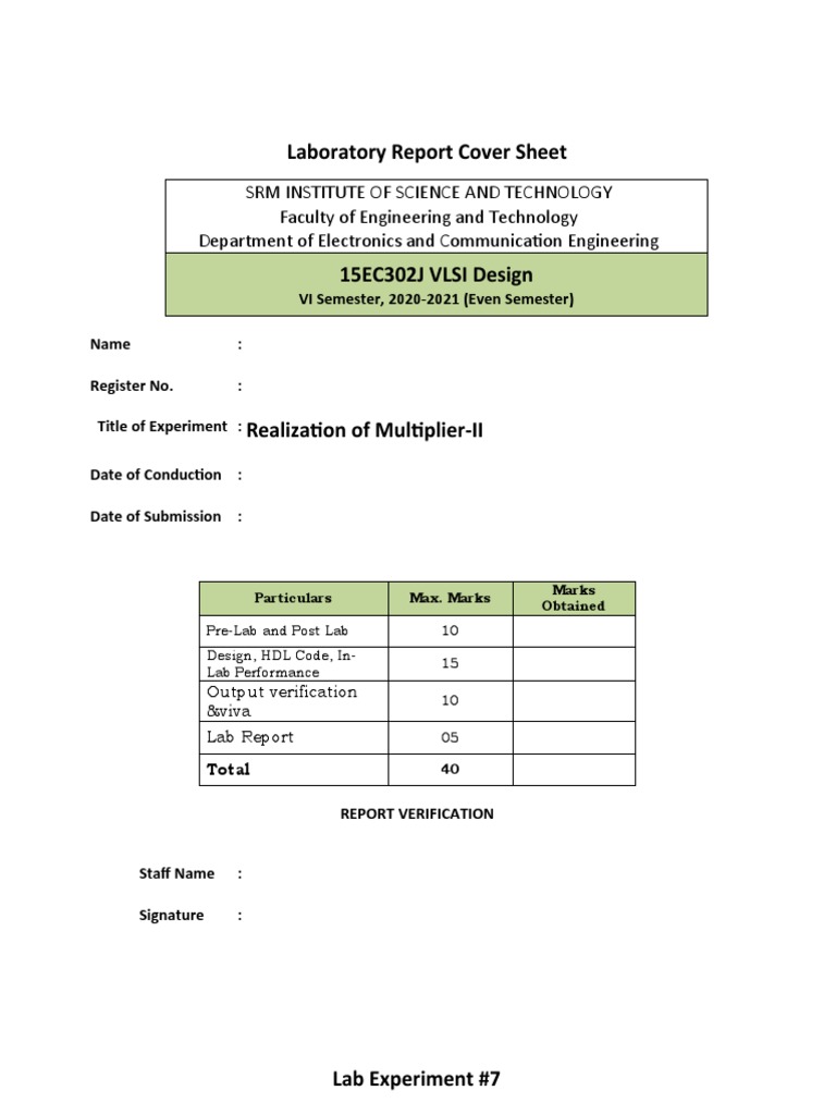 Laboratory Report Cover Sheet | PDF