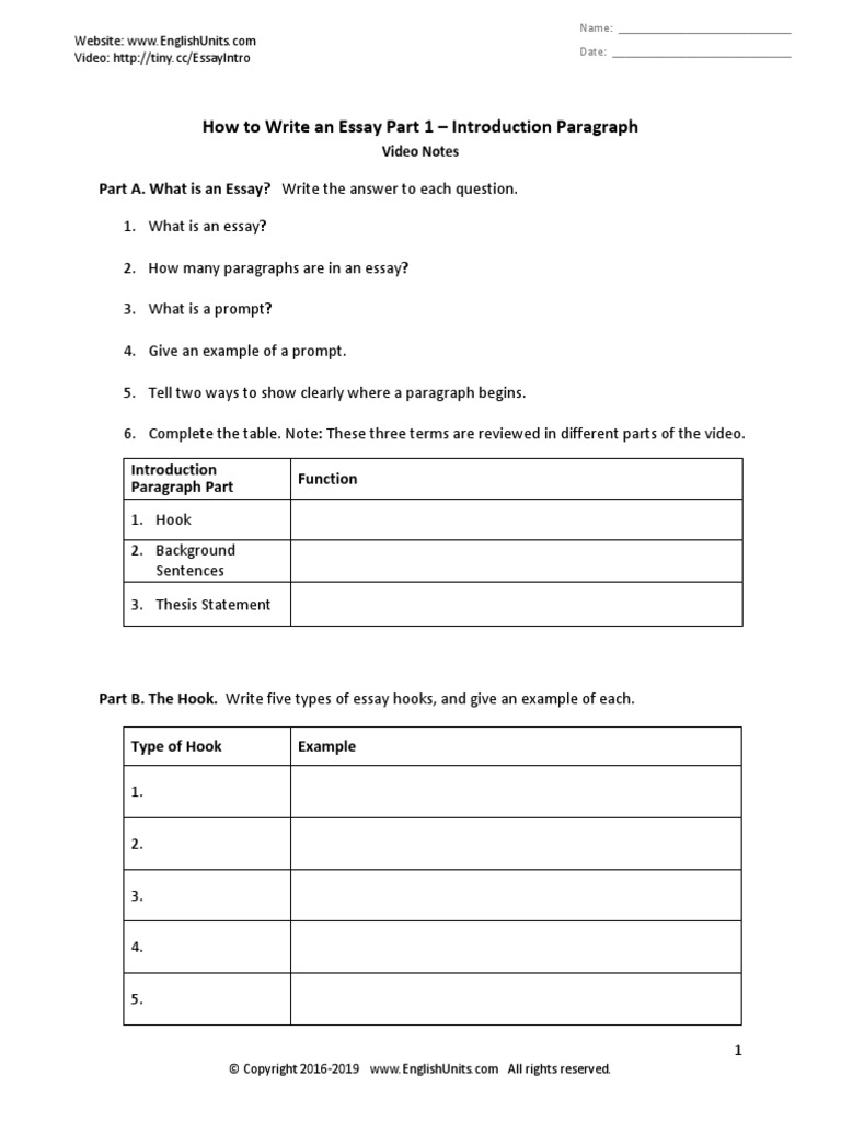 How To Write An Essay Part 1 - Introduction Paragraph | PDF | Paragraph ...