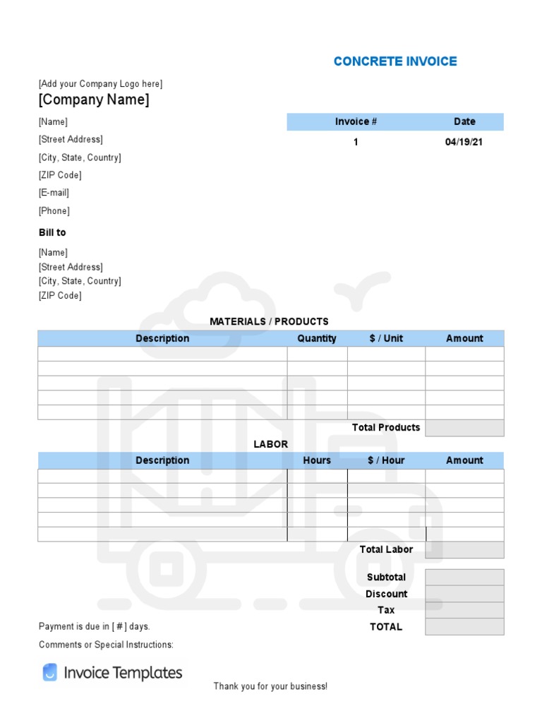 Concrete Invoice Template | PDF