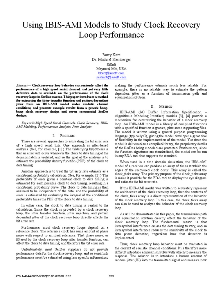 Using IBIS-AMI Models To Study Clock Recovery Loop Performance | PDF | Bandwidth (Signal ...