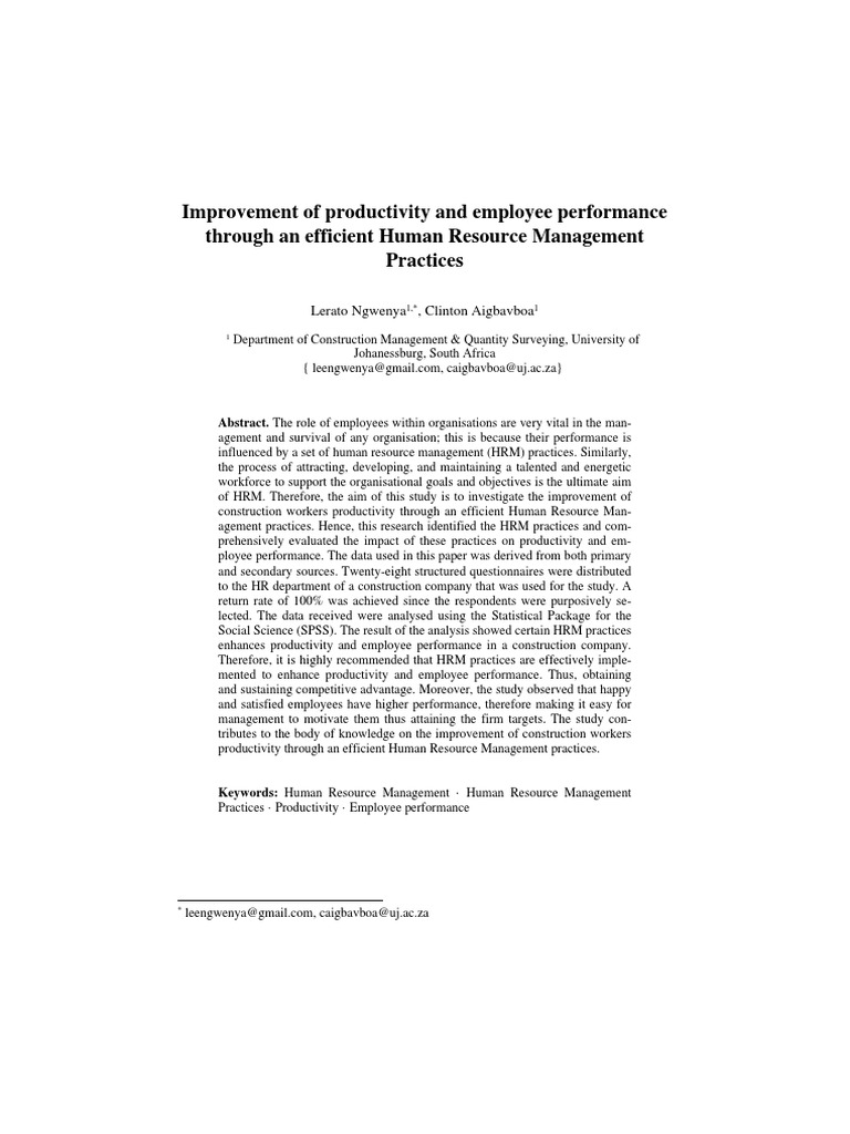 Improvement of Productivity and Employee Performance Through An ...