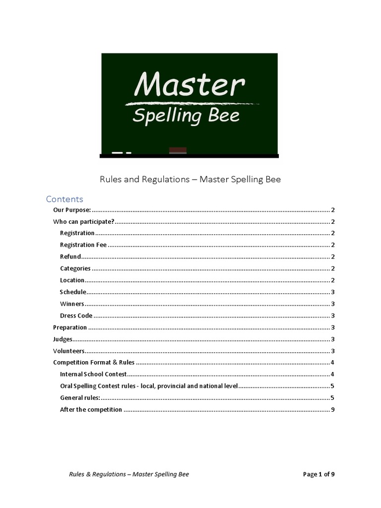 Master Spelling Bee Rules and Regulations | PDF | Spelling | Dictionary