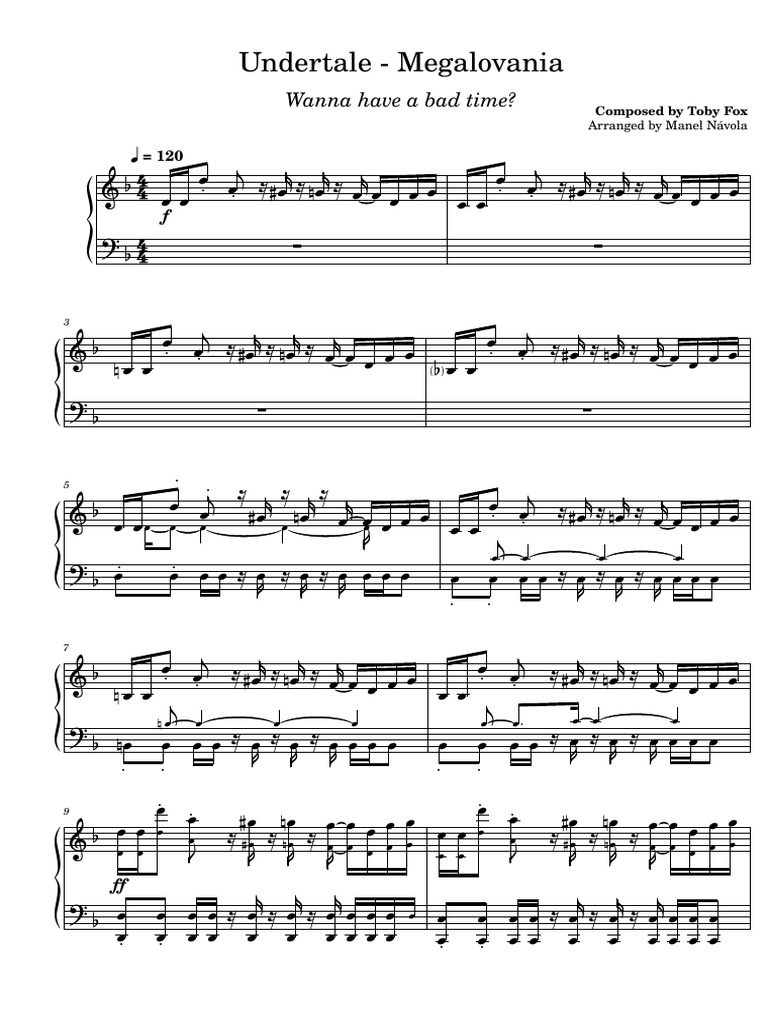 Undertale - Megalovania (Piano) (Ver 3) - Full Score | PDF | Video Game ...