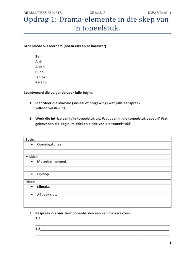Drama GR 8 Opdrag 1 | PDF