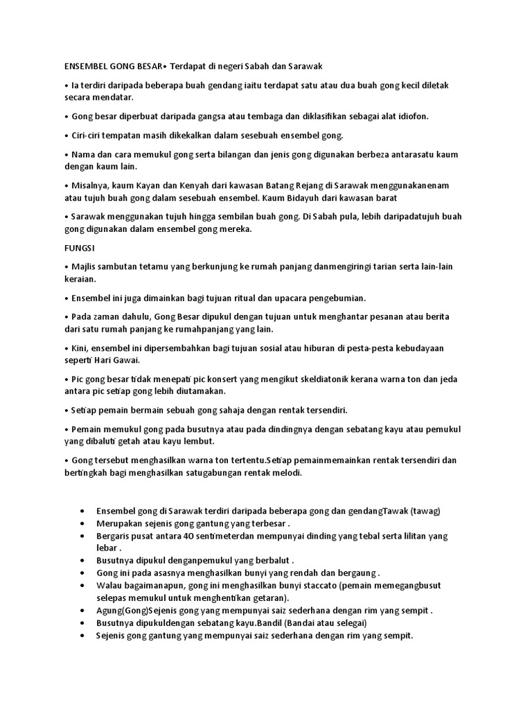 ENSEMBEL GONG BESAR Sarawak | PDF