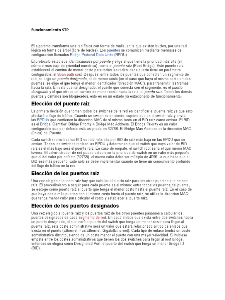 Funcionamiento STP | PDF | Protocolos de comunicaciones | Transmisión ...