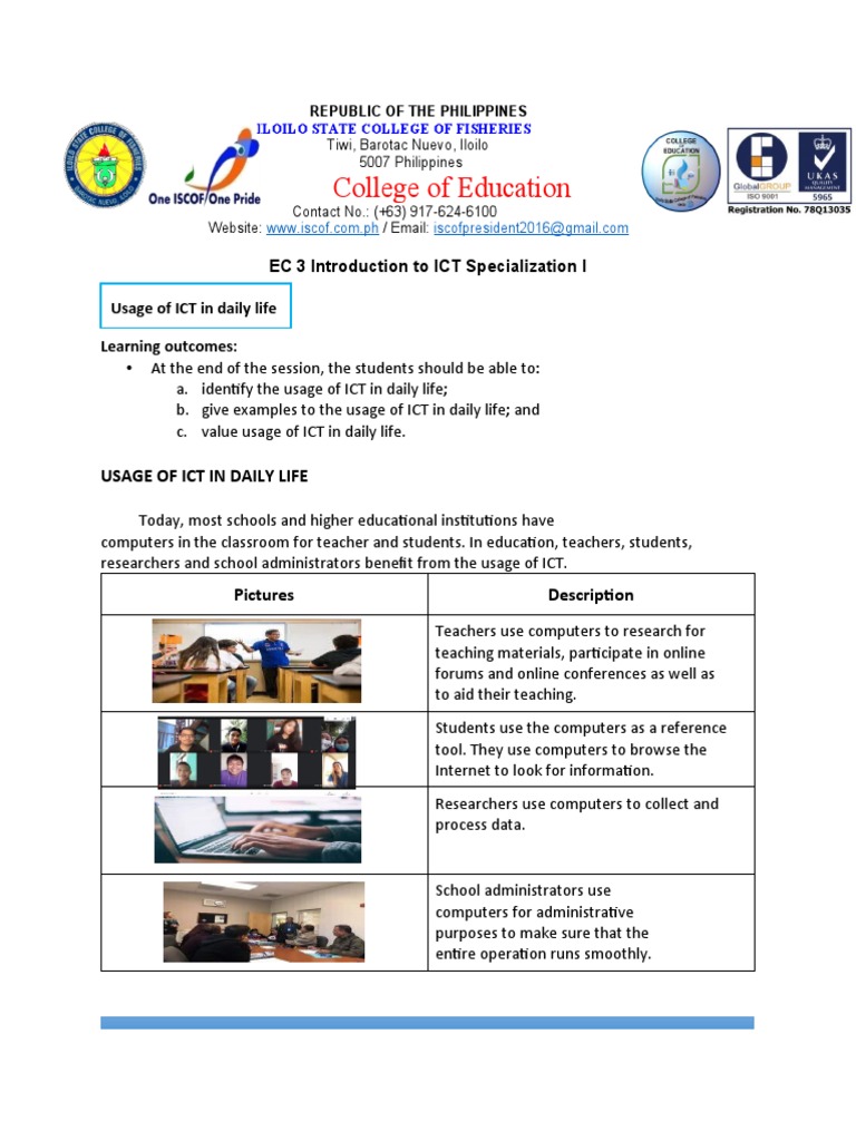 Usage of ICT in Daily Life | PDF