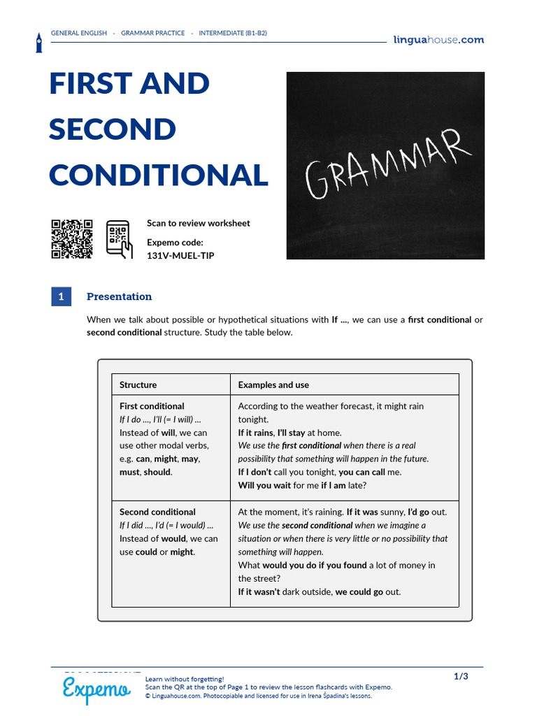 First and Second Conditional British English Student Ver2 | PDF | Linguistic Morphology | Syntax