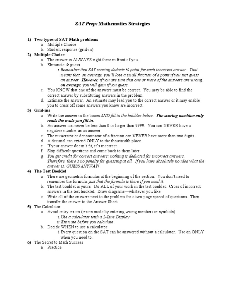 Math Strategies | PDF | Sat | Fraction (Mathematics)