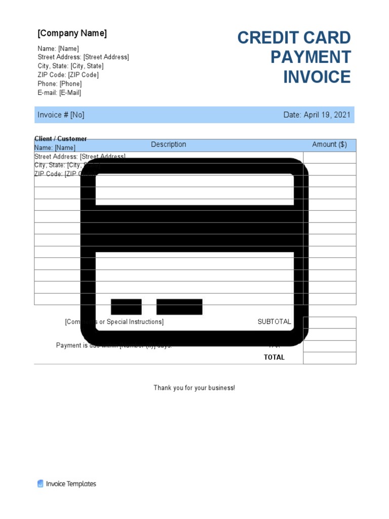 Credit Card Payment Invoice Template | PDF