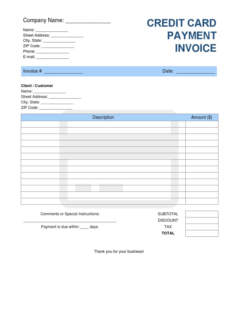 Credit Card Payment Invoice Template | PDF | Finance & Money Management