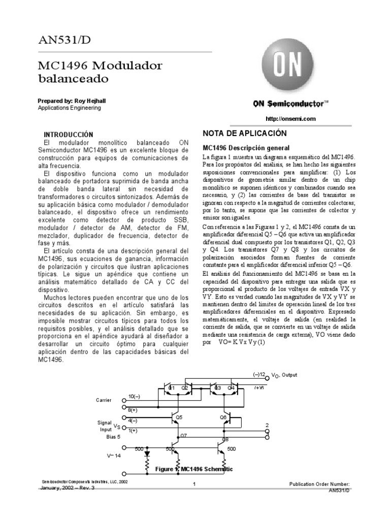 MC1496: Modulador Balanceado SSB | PDF | Transistor | Amplificador