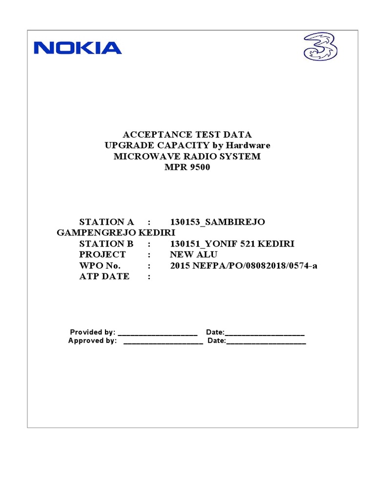 Acceptance Test Data Upgrade Capacity by Hardware Microwave Radio ...