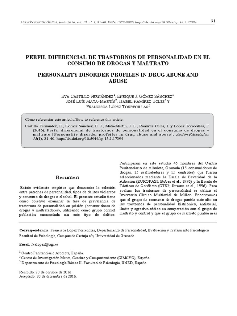 8 Perfil Diferencial de Trastornos de Personalidad en El Consumo de Drogas Y Maltrato | PDF | La ...