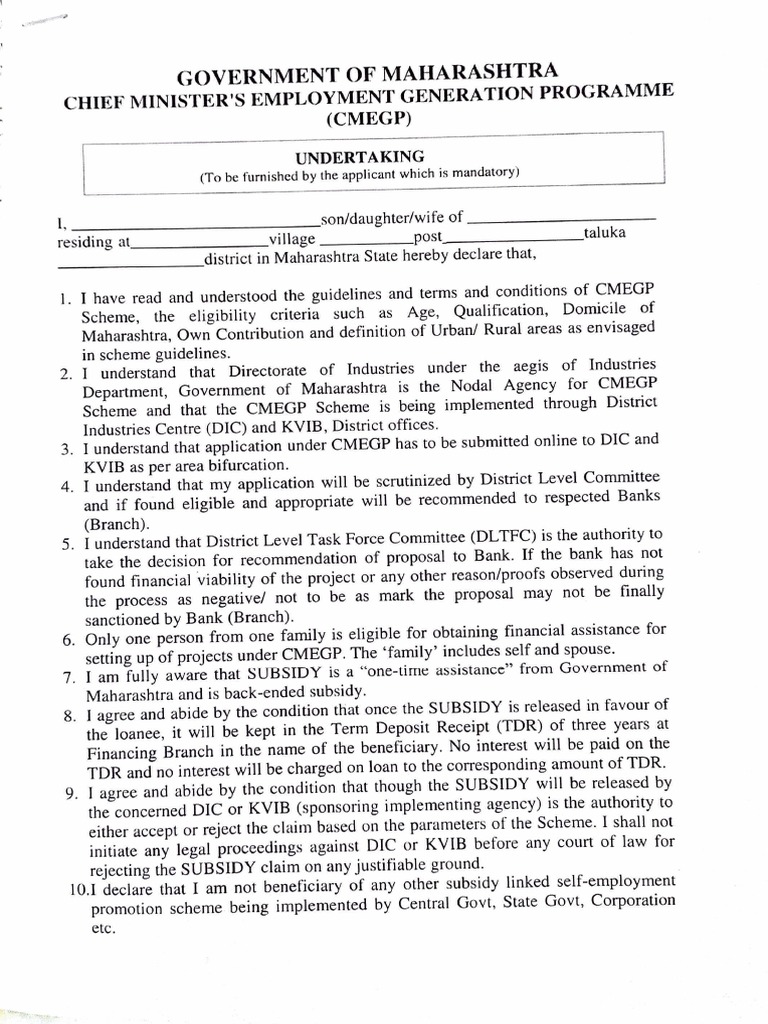 Government of Maharashtra: Chief Iviinister 'S Employment Generation Programme (Cmegp) | PDF ...