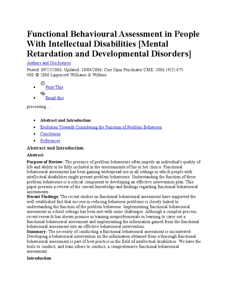 Functional Behavioural Assessment in People With Intellectual ...