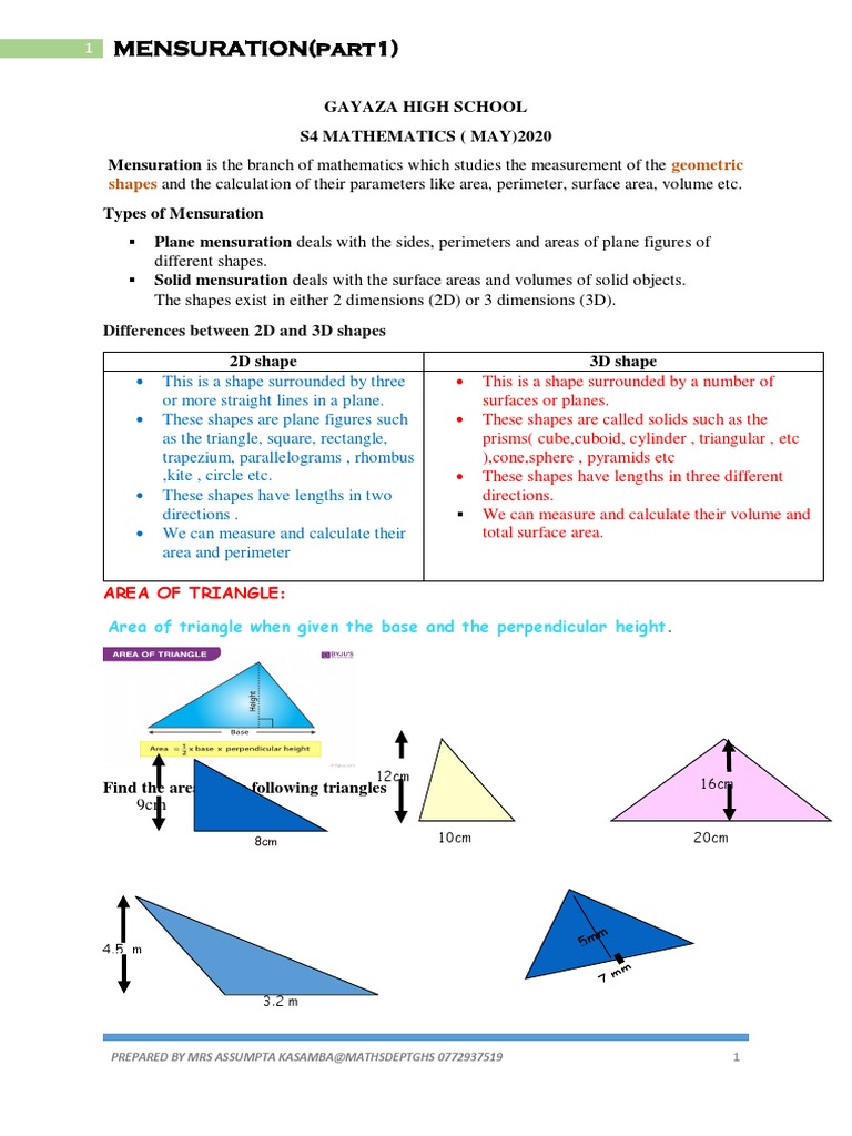 MENSURATION (Part1) : Geometric Shapes | PDF | Area | Shape