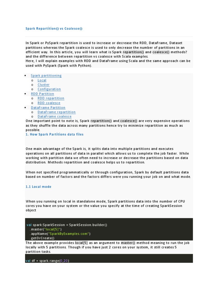 Spark Repartition1 | Download Free PDF | Apache Spark | Scala (Programming Language)