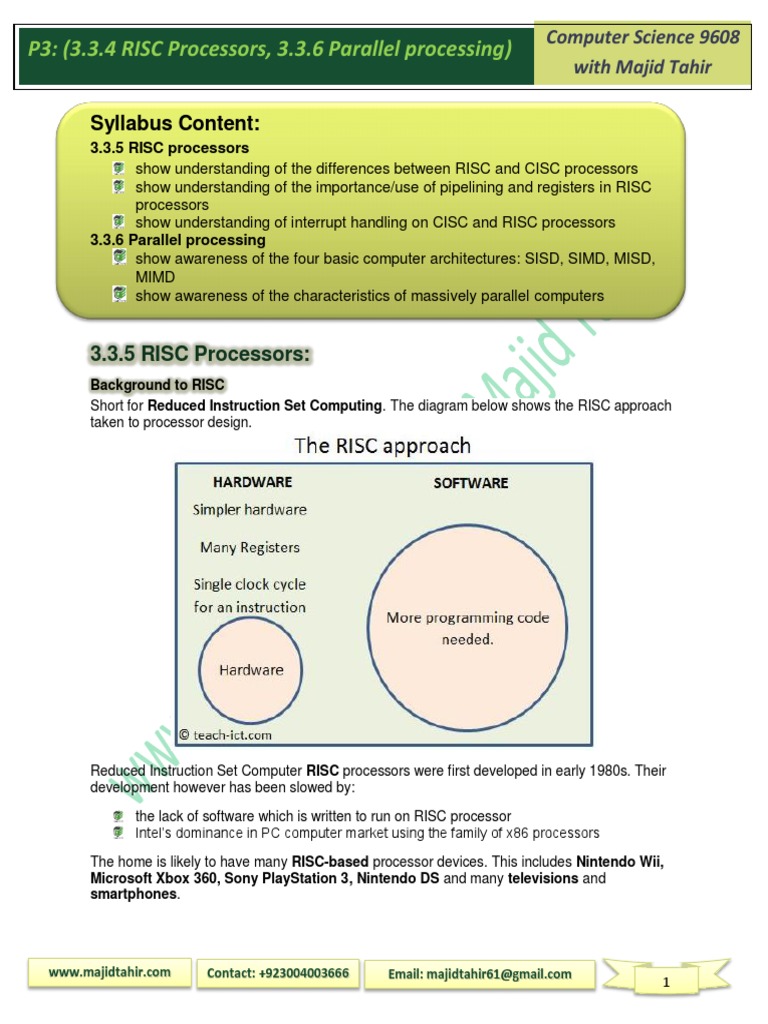 3.3.5 RISC Processors, 3.3.6 Paralell Processi | PDF | Parallel Computing | Central Processing Unit