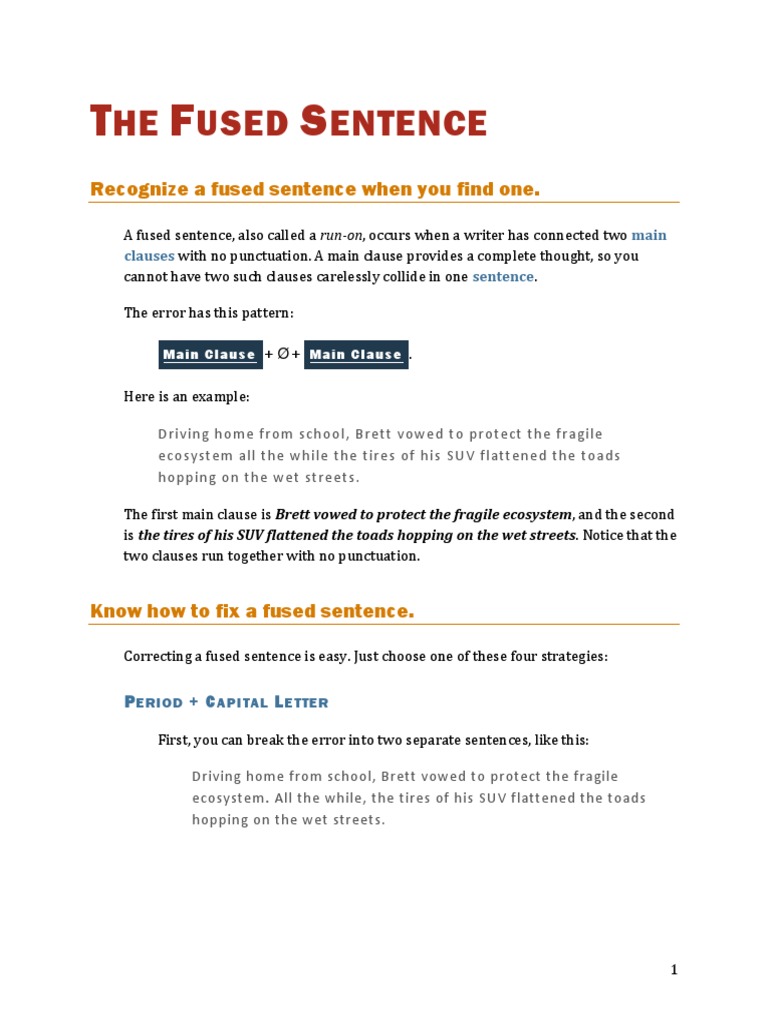 HE Used Entence: Recognize A Fused Sentence When You Find One | PDF ...