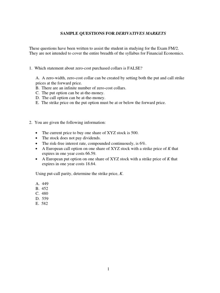 SOA FM Sample Derivatives Questions | PDF | Put Option | Option (Finance)