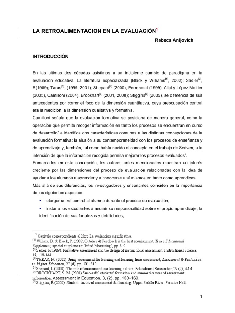 Anijovich, La Evaluación Significativa - La Retroalimentación | PDF ...