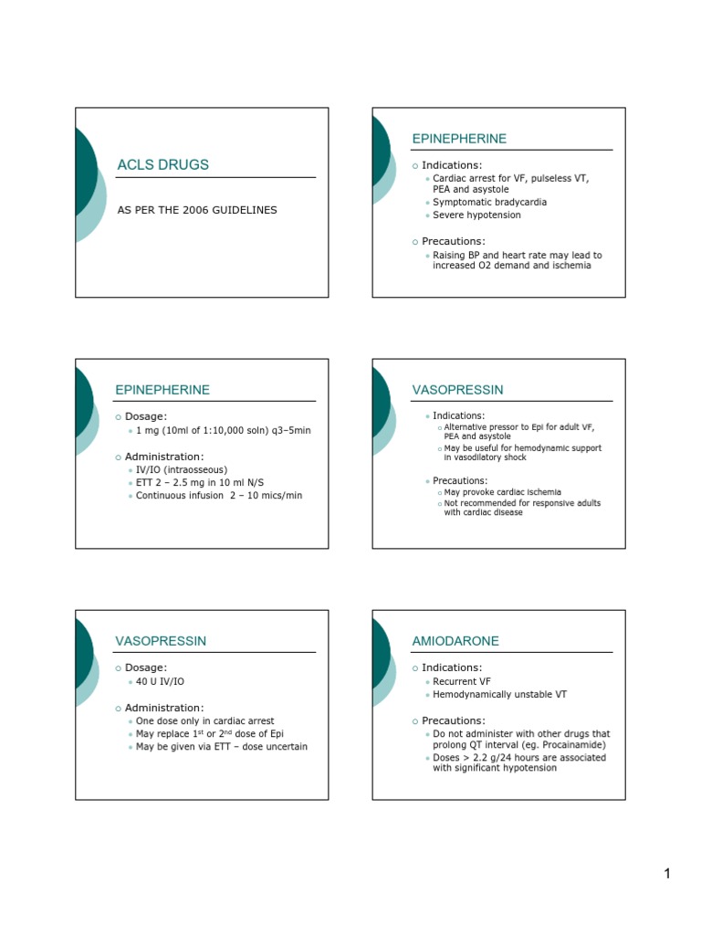 ACLS drugs for cardiac arrest and arrhythmias | PDF | Cardiac Arrest ...