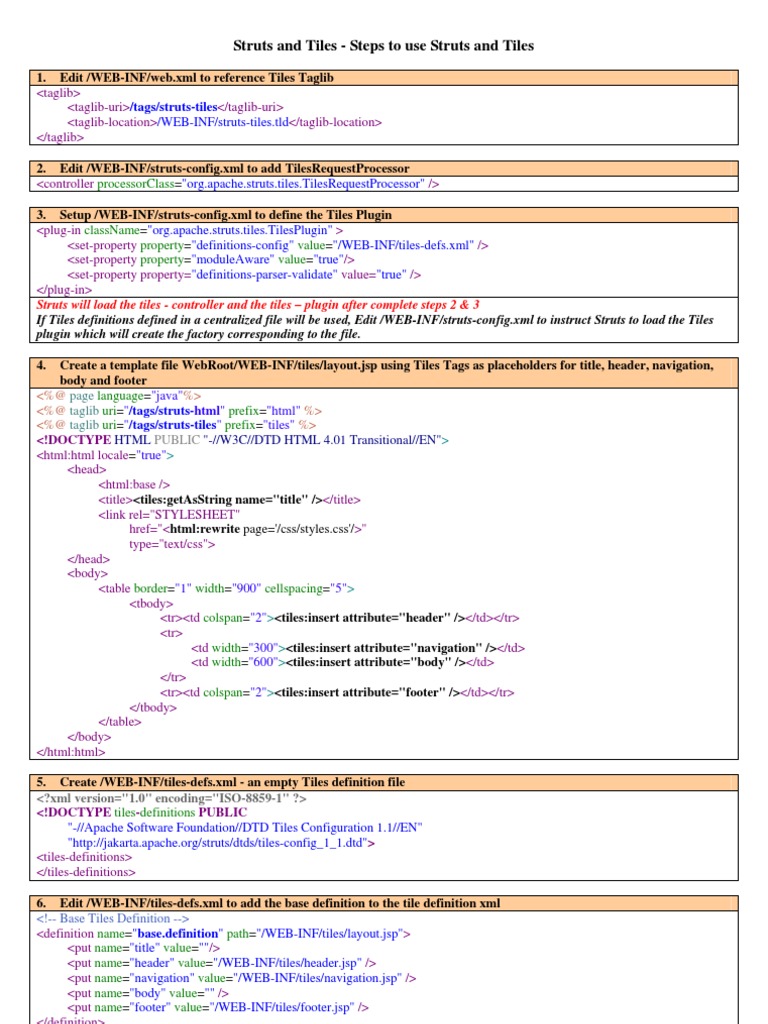 Struts and Tiles - Steps To Use Struts and Tiles | PDF | Java Server Pages | Html