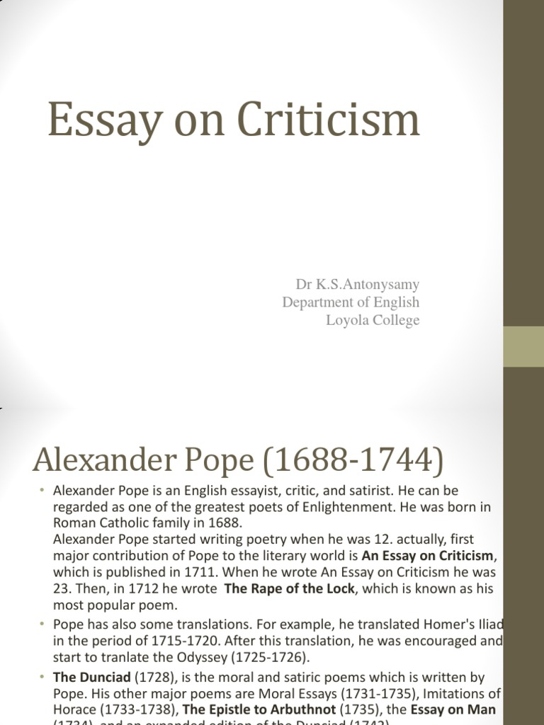 Essay On Criticism | PDF | Alexander Pope | Poetry