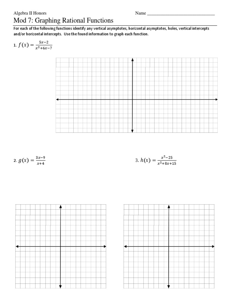 Algebra II Honors: Graphing Rational Functions | PDF