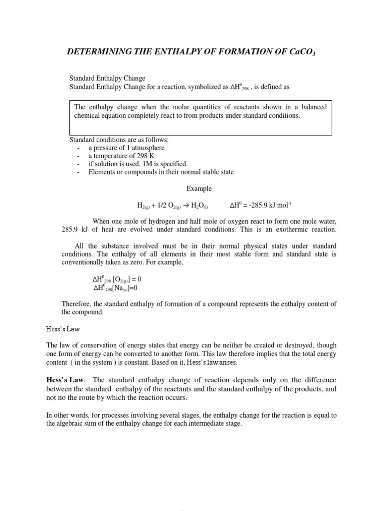 Enthalpy of CaCO3 Formation Study | PDF | Enthalpy | Chemical Reactions