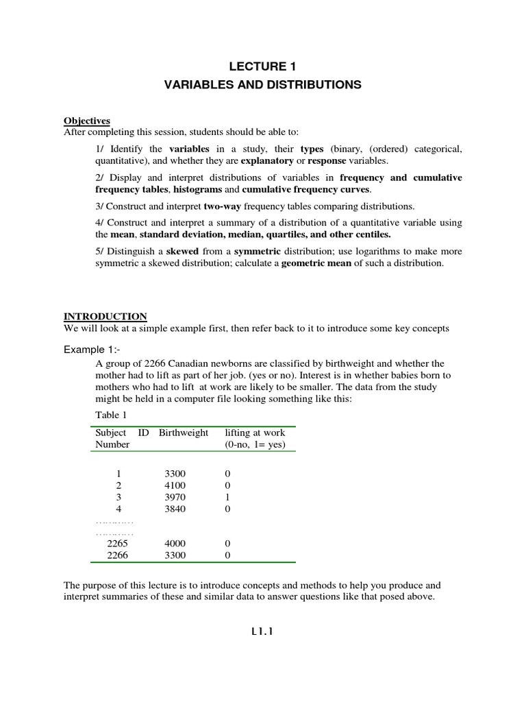 Variables and Distributions Overview | PDF | Quartile | Standard Deviation