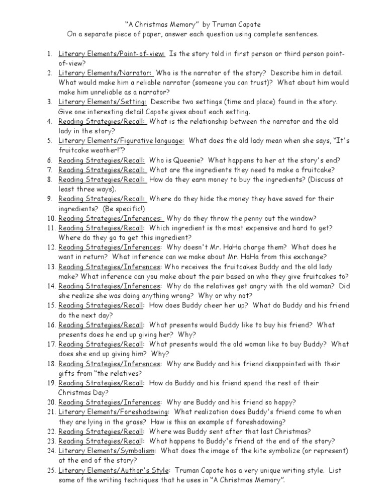 A Christmas Memory Questions-1 | PDF | Christmas