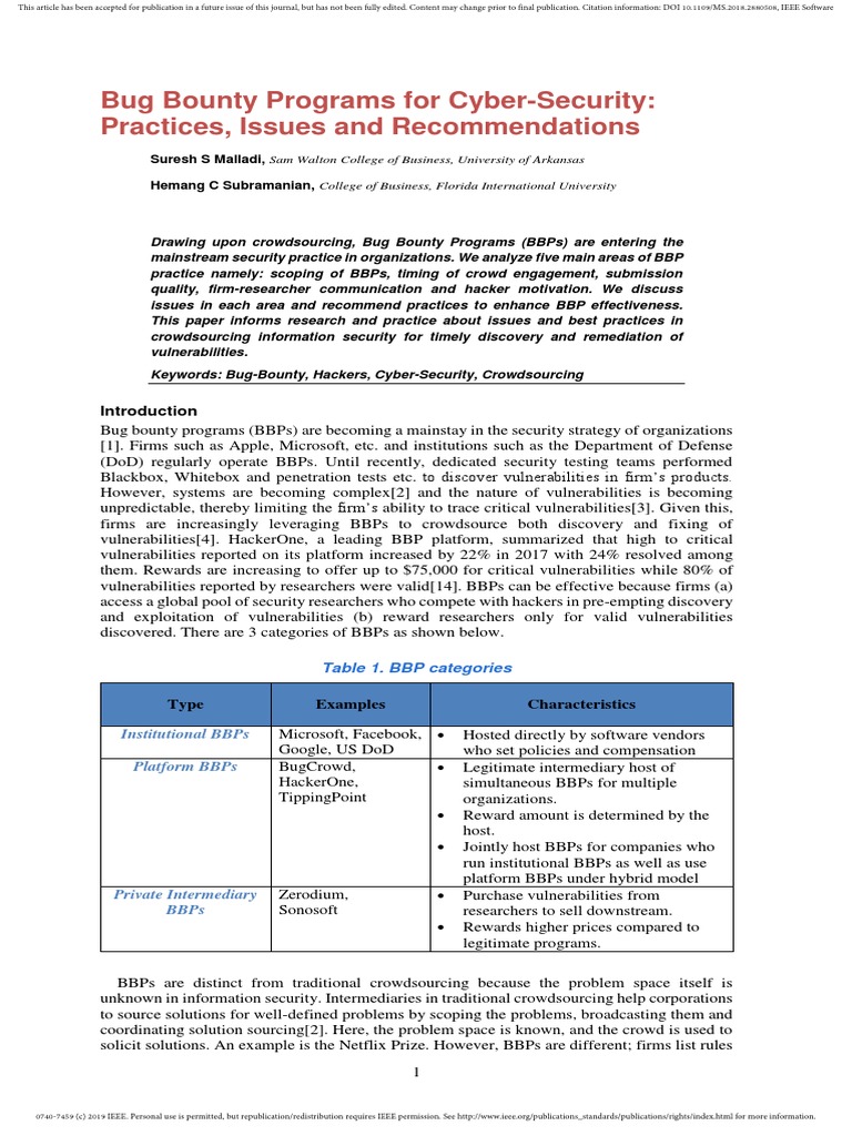 Bug Bounty Programs: Practices and Insights | PDF | Vulnerability ...