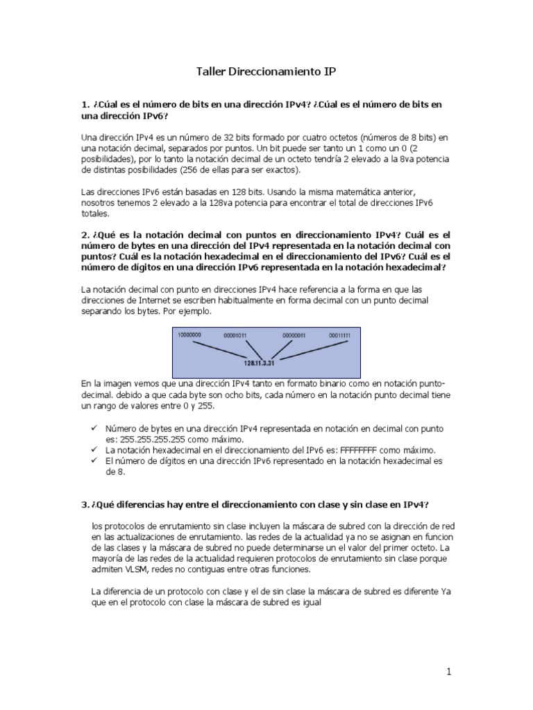 Taller Direccionamiento IP | PDF | Dirección IP | Poco