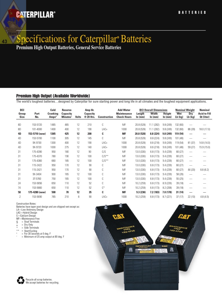 2D - Battery Specs - CATERPILLAR - 2 | PDF | Transport | Vehicles