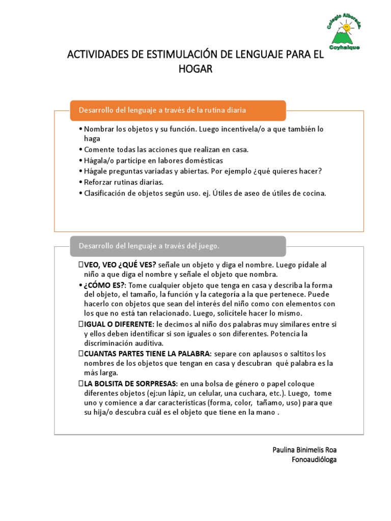 Actividades de Estimulación de Lenguaje para El Hogar | PDF | Artes del ...