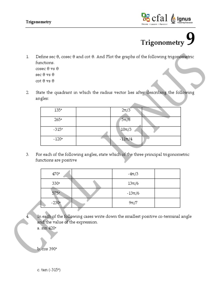 Trig Problem Set | PDF | Trigonometric Functions | Sine