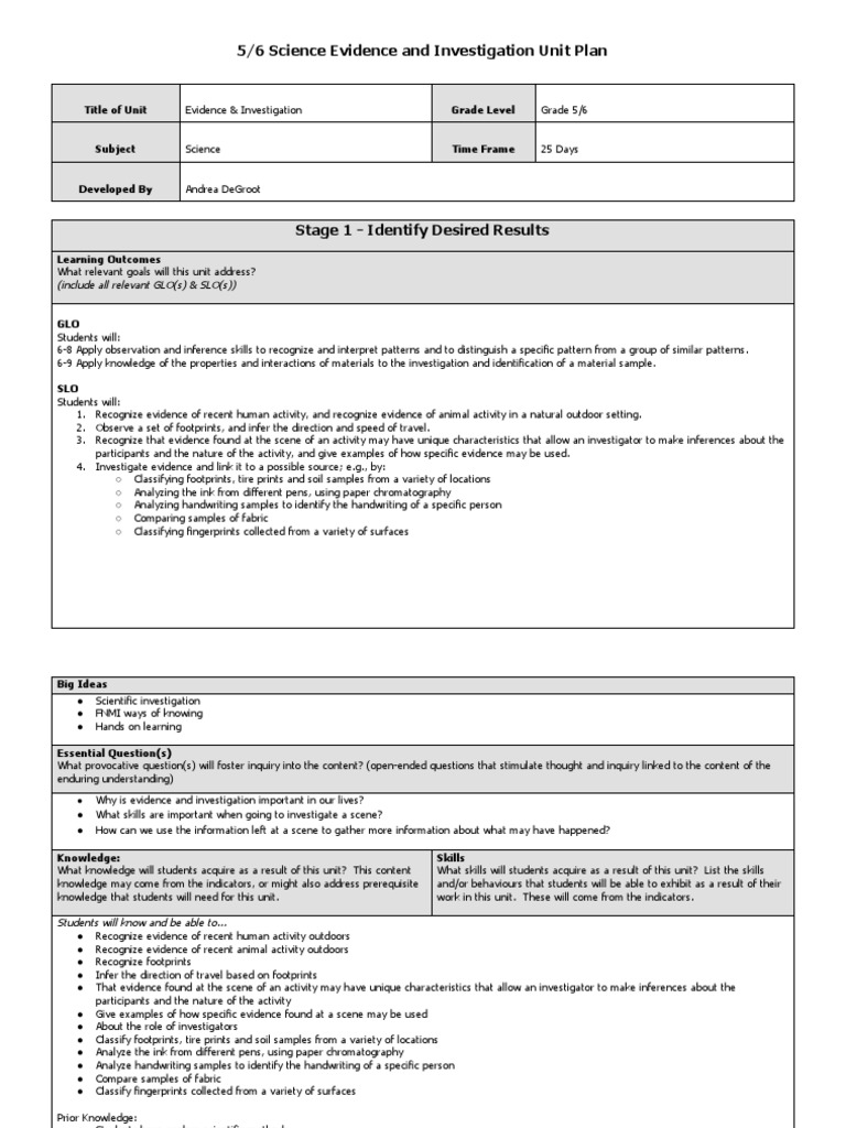Grade 5/6 Evidence & Investigation Unit | PDF | Crime Scene | Fingerprint