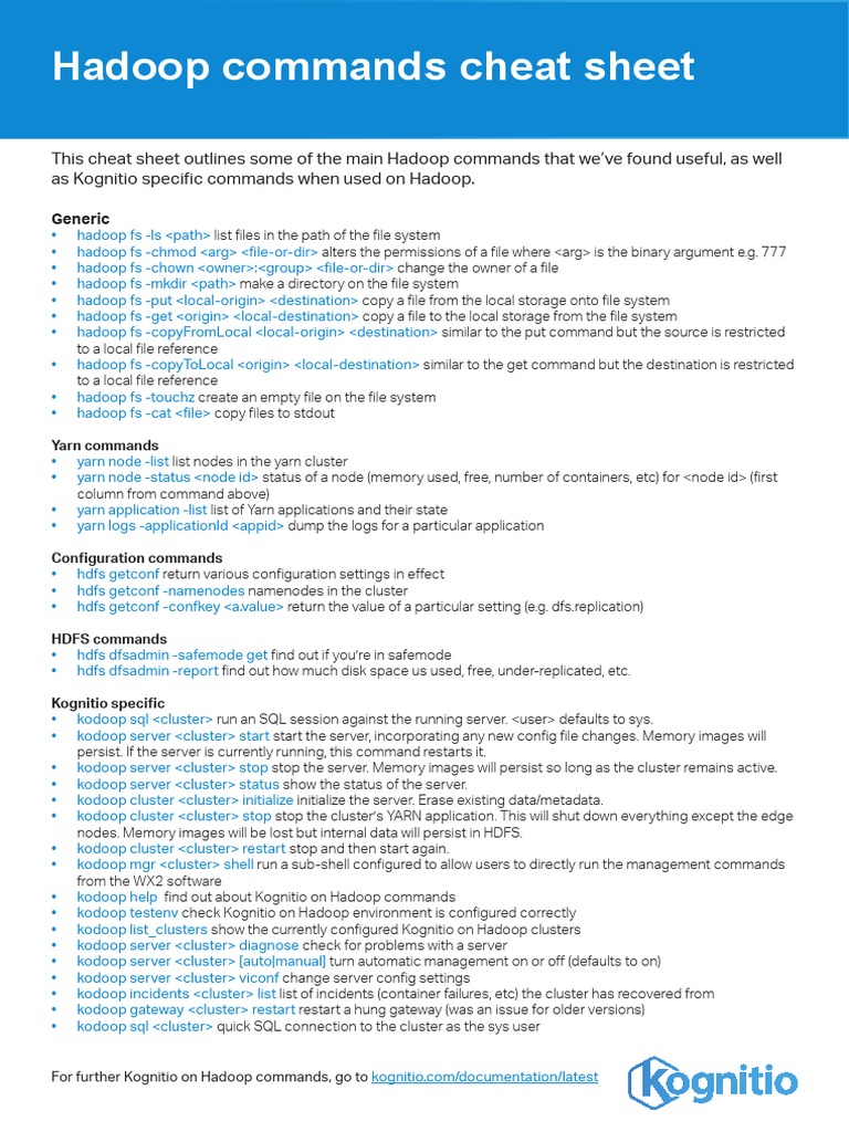 Hadoop Commands Cheat Sheet | PDF | Apache Hadoop | File System