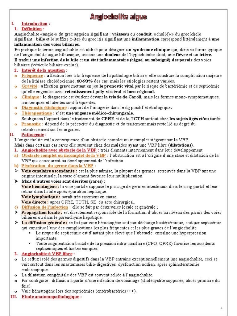 Angiocholite : symptômes et traitement | PDF | Vésicule biliaire | Foie