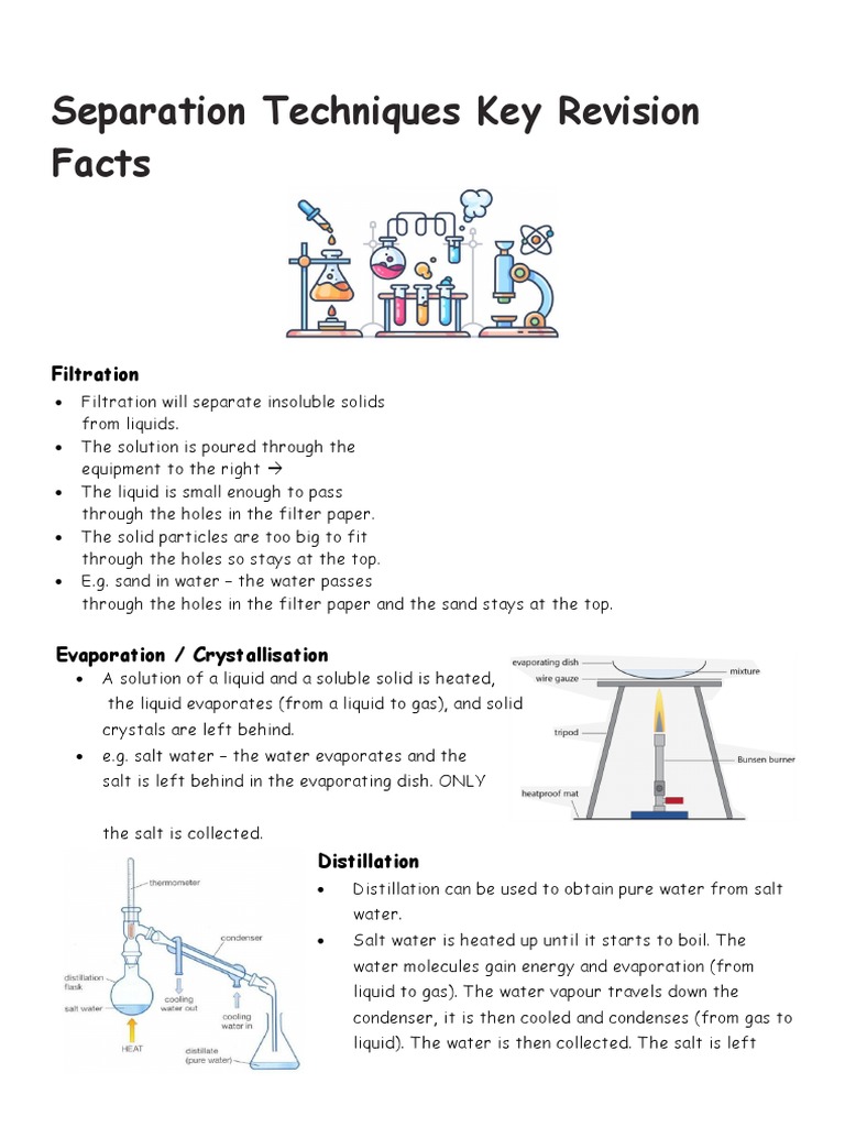 Separation Techniques Key Revision Facts: Filtration | PDF | Filtration ...