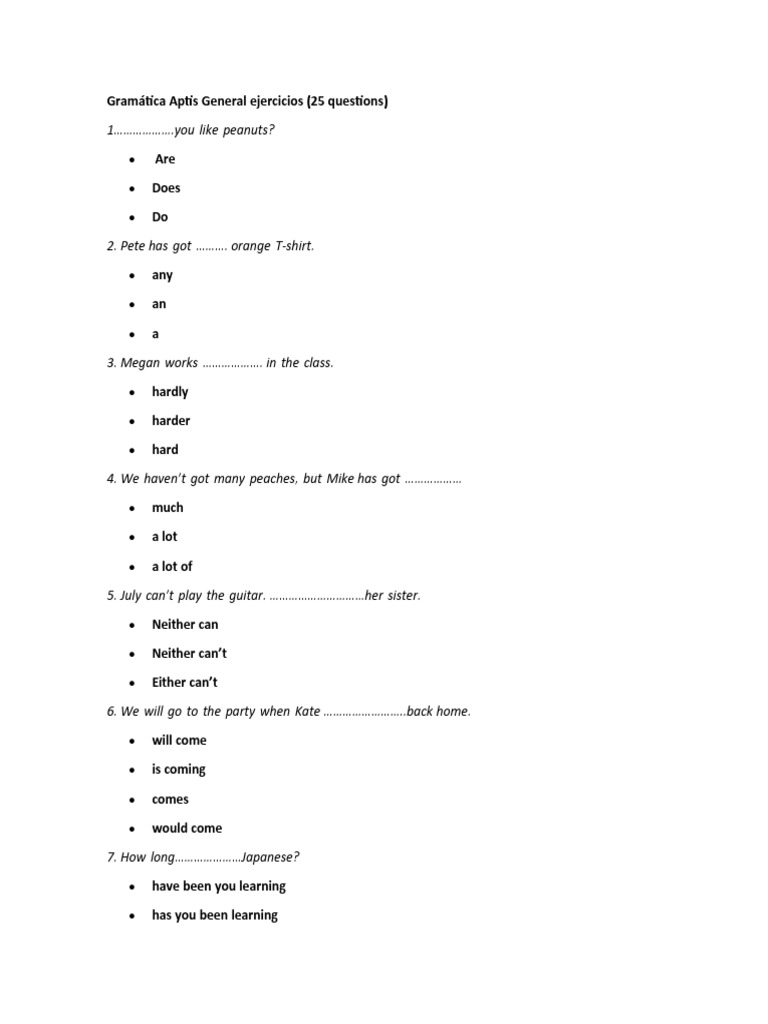 Gramática Aptis General Ejercicios | PDF