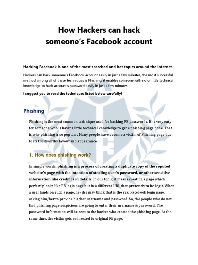 How Hackers Can Hack Someone's Facebook Account: Phishing | PDF ...