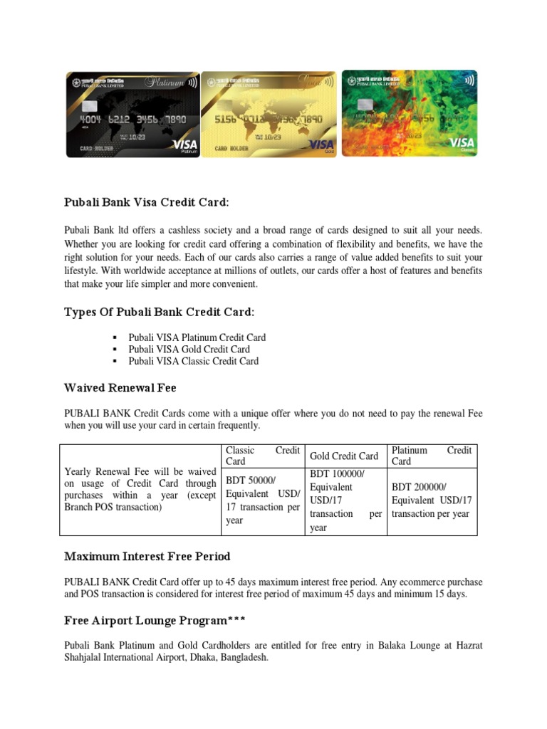 Pubali Bank Visa Credit Card Brochure | PDF | Visa Inc. | Credit Card