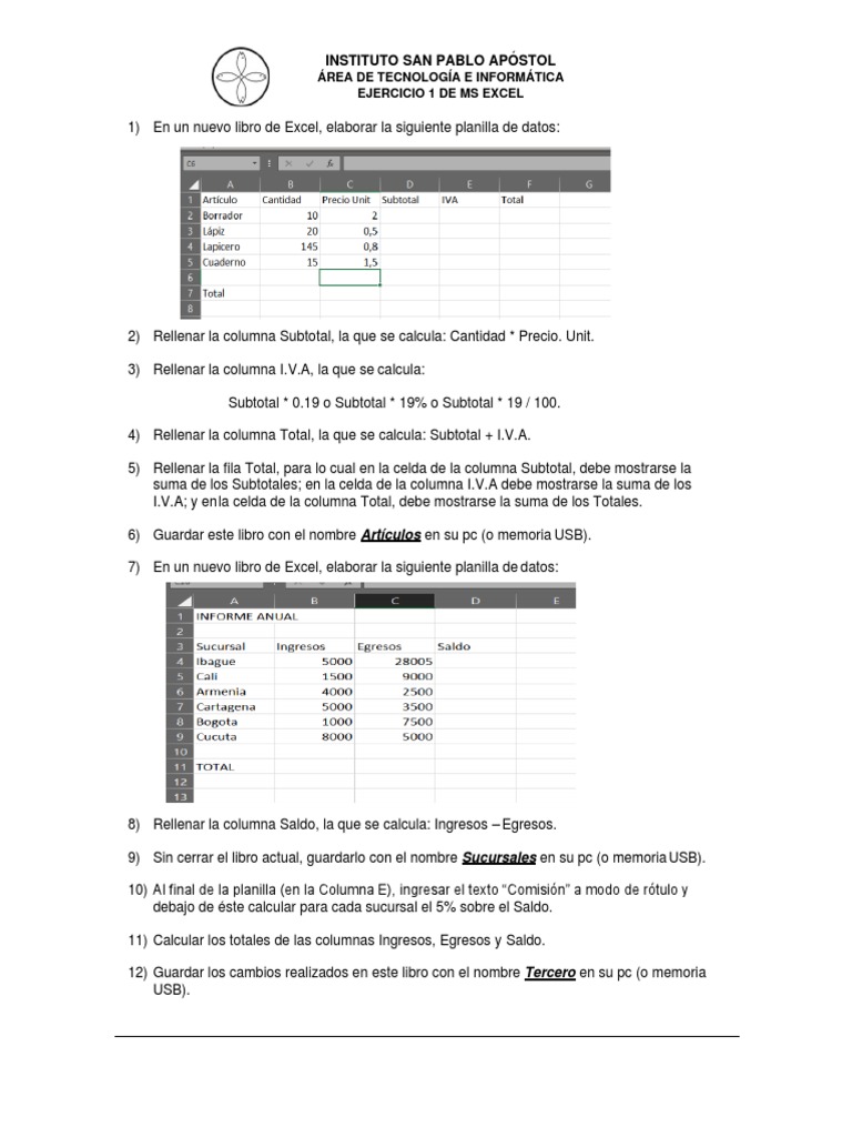 Ejercicio1 Excel | PDF | Métodos y materiales de enseñanza